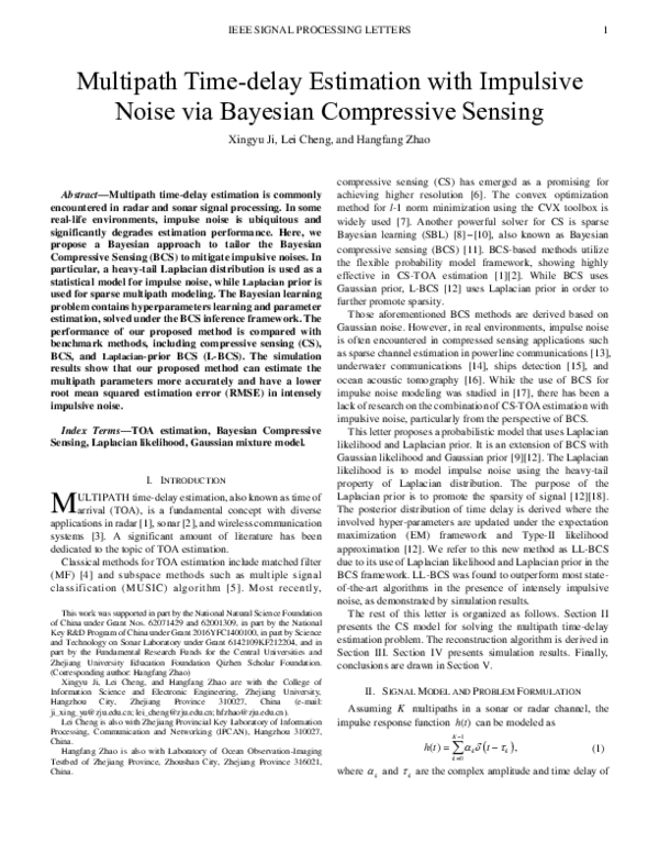 (PDF) Multipath Time-delay Estimation with Impulsive Noise via Bayesian Compressive Sensing