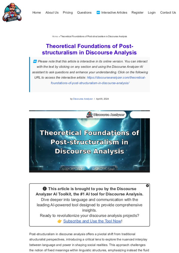 Pdf Theoretical Foundations Of Post Structuralism In Discourse Analysis