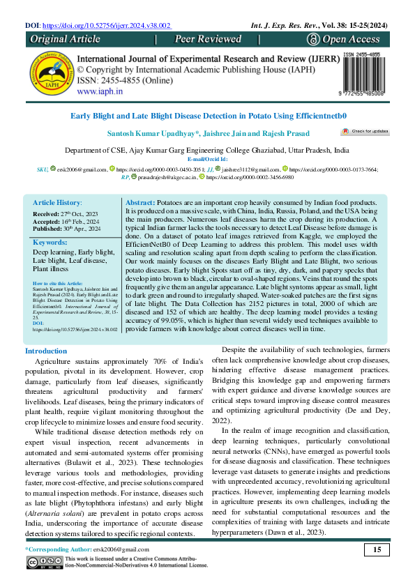 (PDF) Early Blight and Late Blight Disease Detection in Potato Using Efficientnetb0