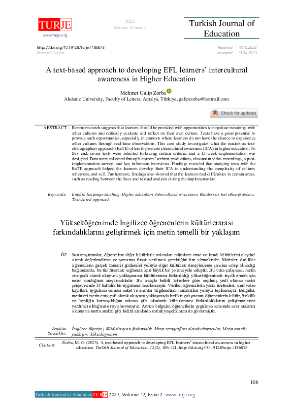 (PDF) A text-based approach to developing EFL learners’ intercultural ...