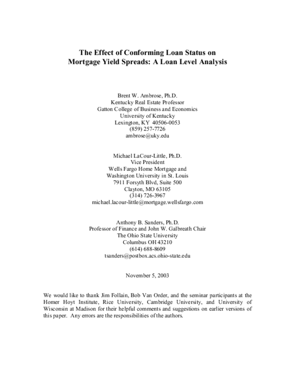 (PDF) The Effect of Conforming Loan Status on Mortgage Yield Spreads: A ...