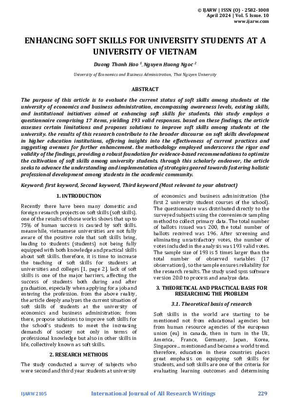 (PDF) ENHANCING SOFT SKILLS FOR UNIVERSITY STUDENTS AT A UNIVERSITY OF ...