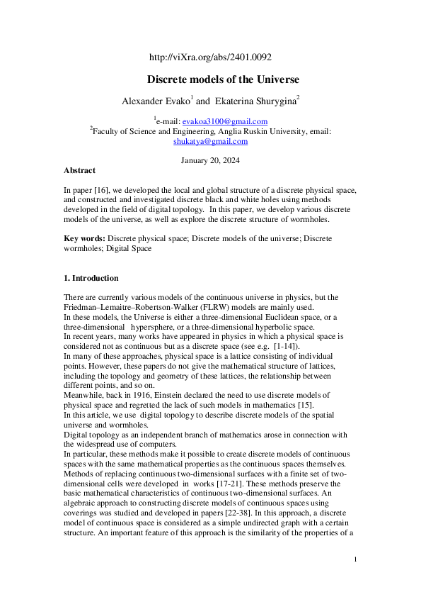 (PDF) Discrete models of the Universe
