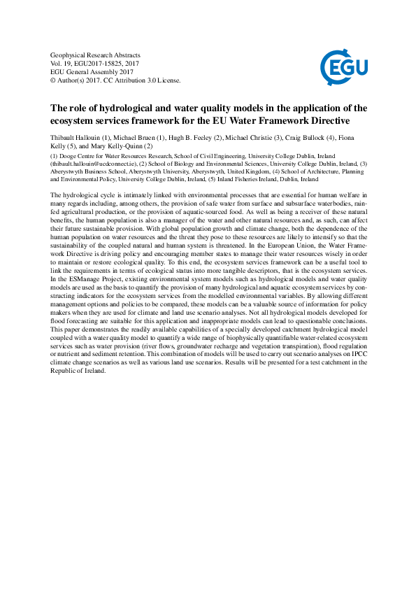 (PDF) The role of hydrological and water quality models in the ...