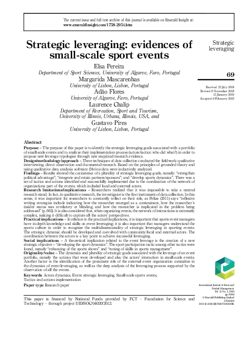 (PDF) Strategic leveraging: evidences of small-scale sport events