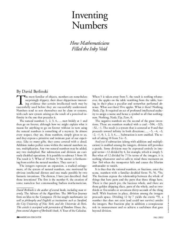 (PDF) Inventing Numbers: How Mathematicians Filled the Inky Void