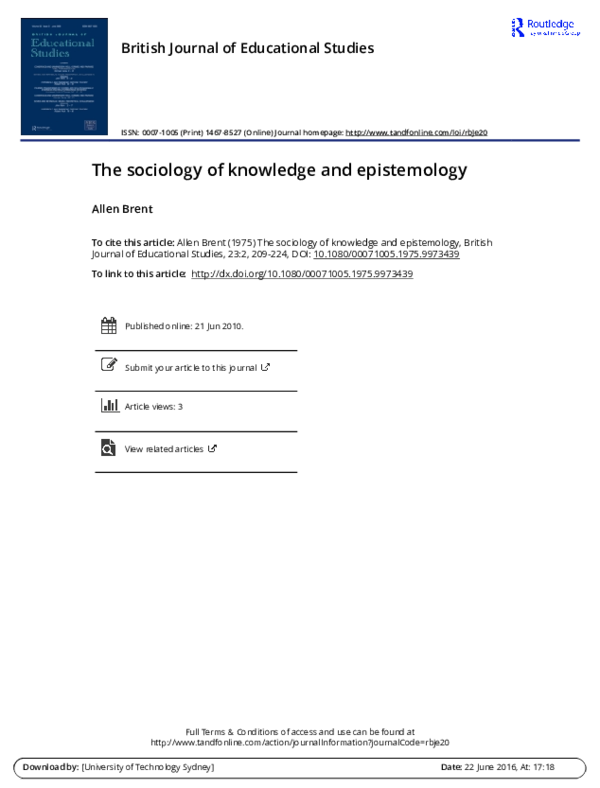 (PDF) The sociology of knowledge and epistemology