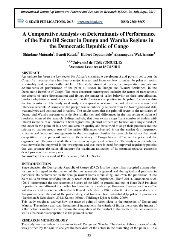 (PDF) A Comparative Analysis on Determinants of Performance of the Palm ...