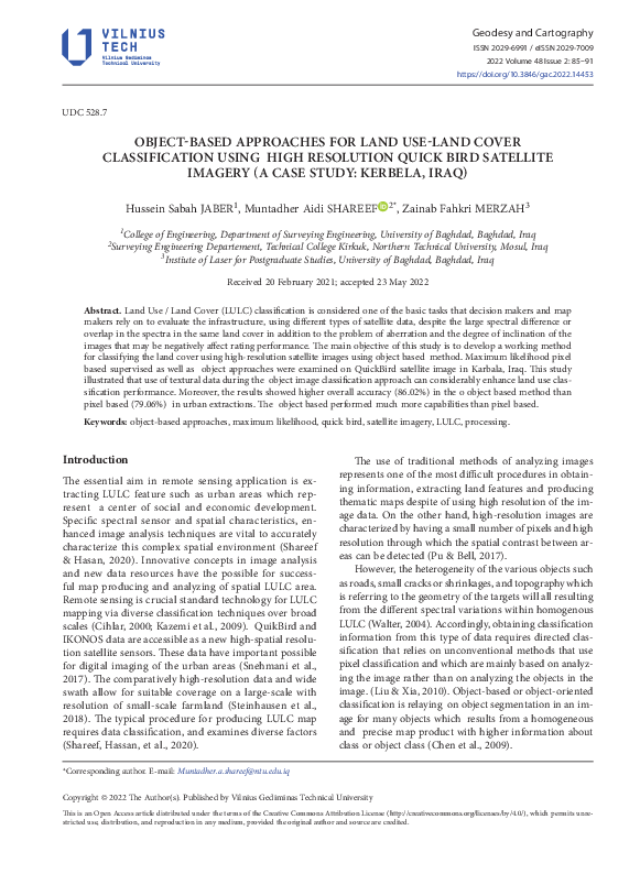 (PDF) Object-Based Approaches for Land Use-Land Cover Classification Using High Resolution Quick ...