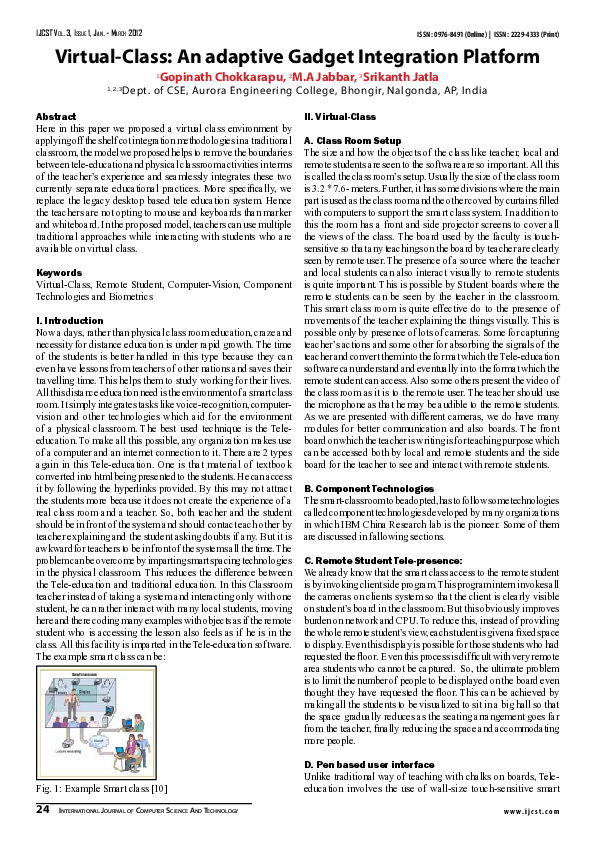 (PDF) Virtual-Class: An adaptive Gadget Integration Platform | Srikanth ...