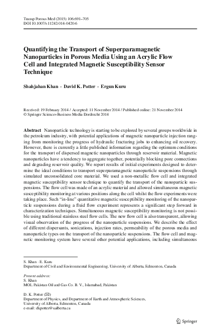 (PDF) Quantifying the Transport of Superparamagnetic Nanoparticles in ...