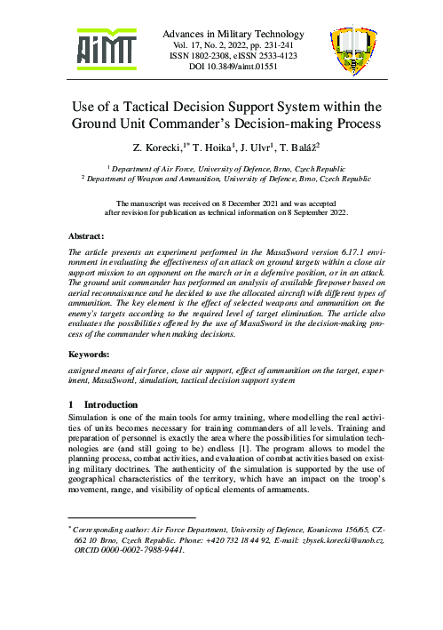 (PDF) Use of a Tactical Decision Support System within the Ground Unit ...