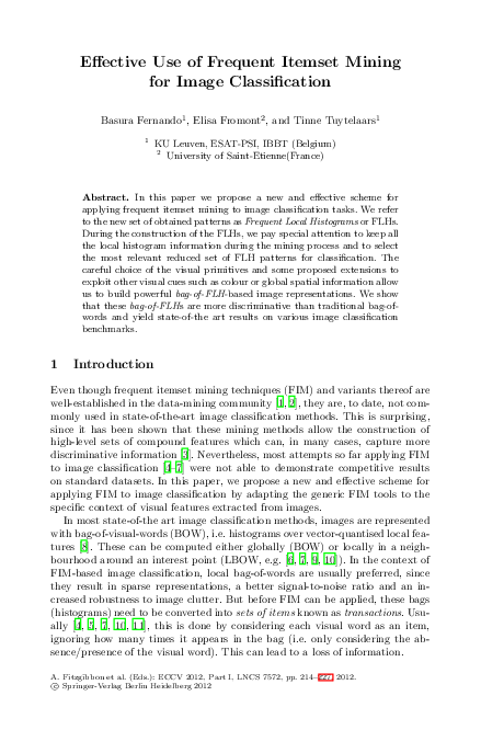 (PDF) Effective Use of Frequent Itemset Mining for Image Classification