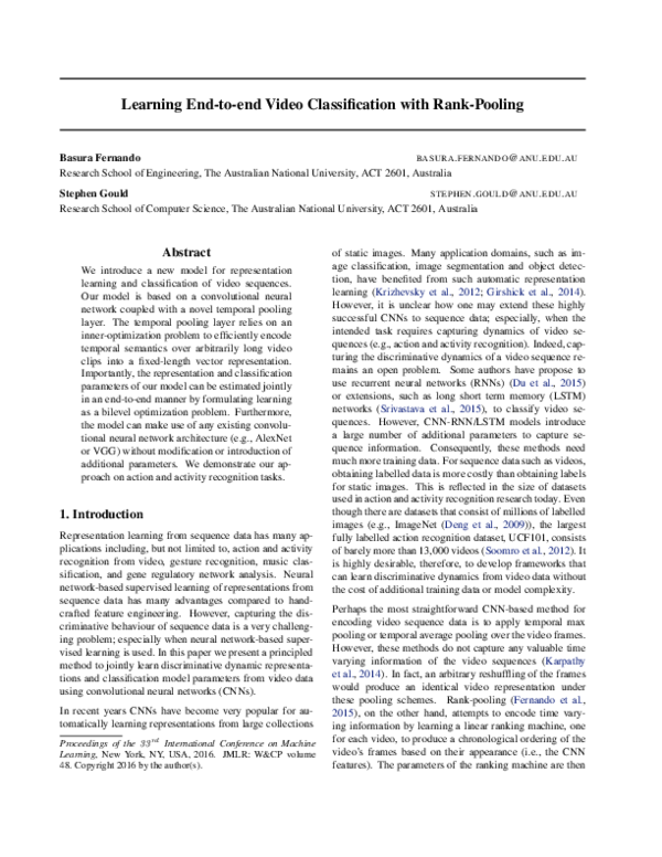 (PDF) Learning End-to-end Video Classification with Rank-Pooling