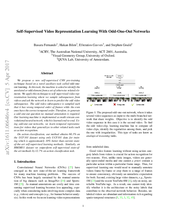 (PDF) Self-Supervised Video Representation Learning With Odd-One-Out Networks