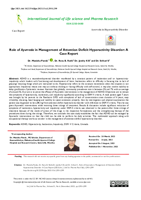 (PDF) Role of Ayurveda in Management of Attention Deficit Hyperactivity Disorder: A Case Report
