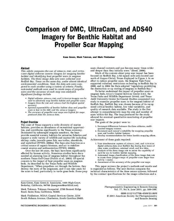 (PDF) Comparison of DMC, UltraCam, and ADS40 Imagery for Benthic ...