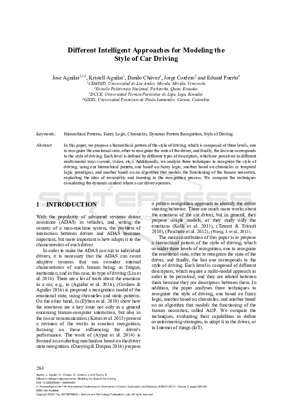 (PDF) Different Intelligent Approaches for Modeling the Style of Car Driving | Danilo Chavez ...