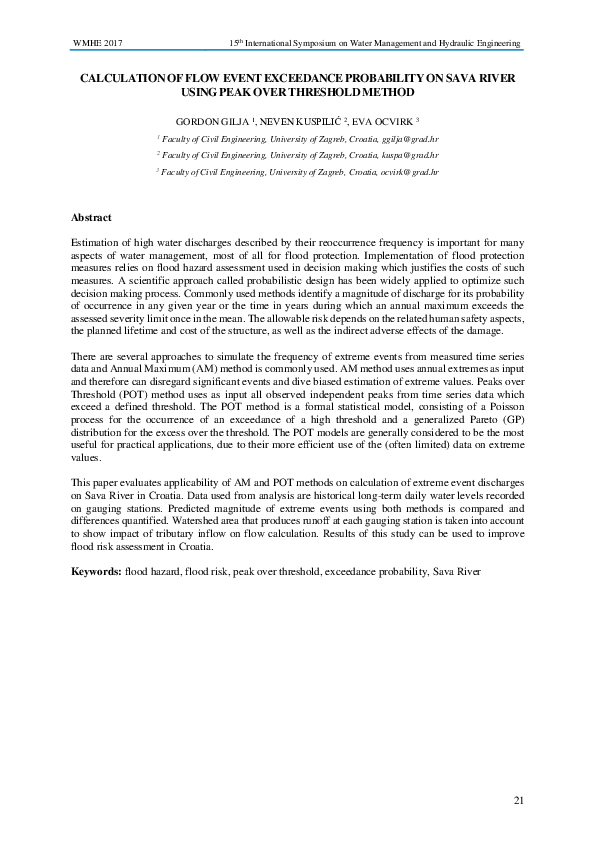 (PDF) Calculation of flow event exceedance probability on Sava River ...