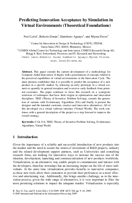 (PDF) Predicting Innovation Acceptance by Simulation in Virtual Environments (Theoretical ...