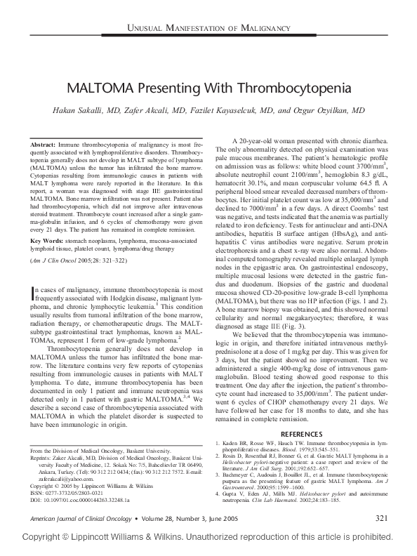 (PDF) MALTOMA Presenting With Thrombocytopenia