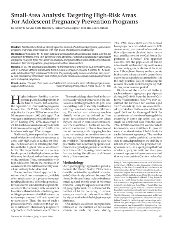 (PDF) Small-Area Analysis: Targeting High-Risk Areas for Adolescent ...