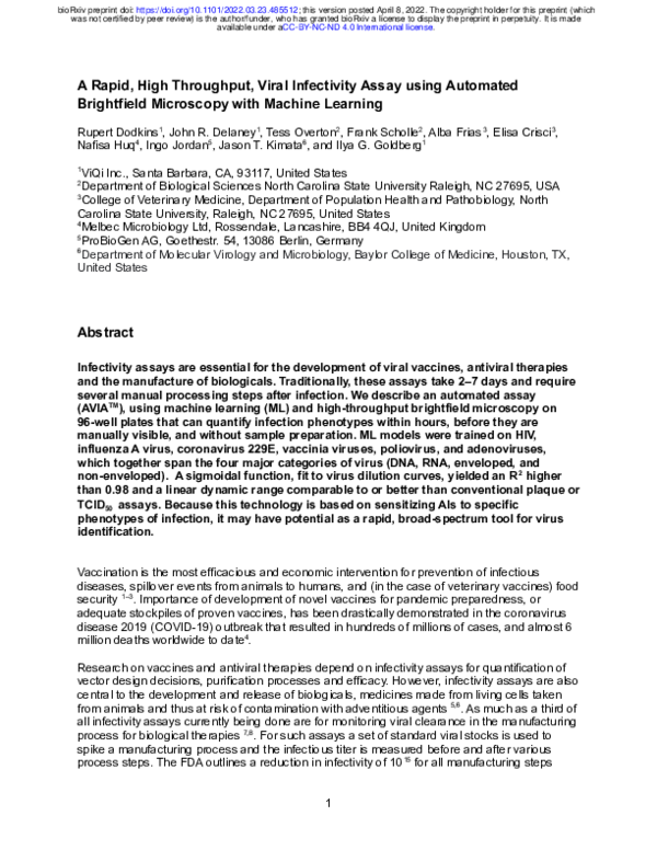 (PDF) A Rapid, High Throughput, Viral Infectivity Assay using Automated ...