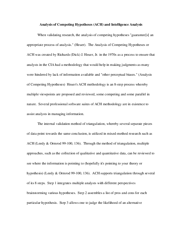 (DOC) Analysis of Competing Hypotheses (ACH) and Intelligence Analysis