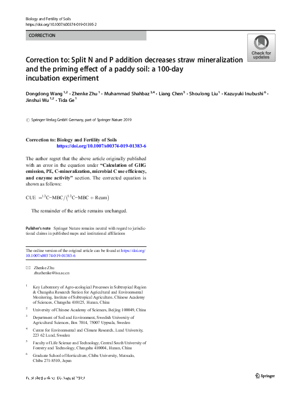 (PDF) Correction to: Split N and P addition decreases straw ...