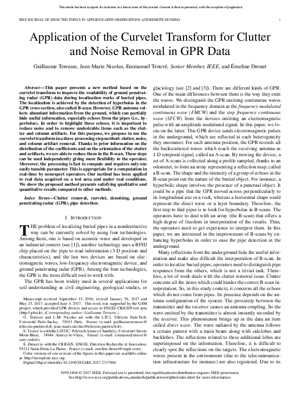 (PDF) Application of the Curvelet Transform for Clutter and Noise ...