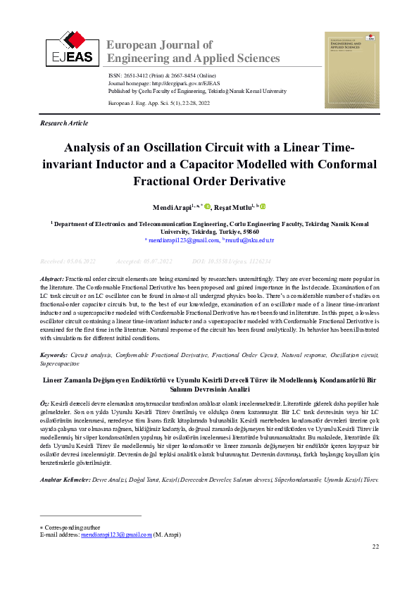 (PDF) Analysis of an Oscillation Circuit with an LTI Inductor and a Capacitor Modelled with ...