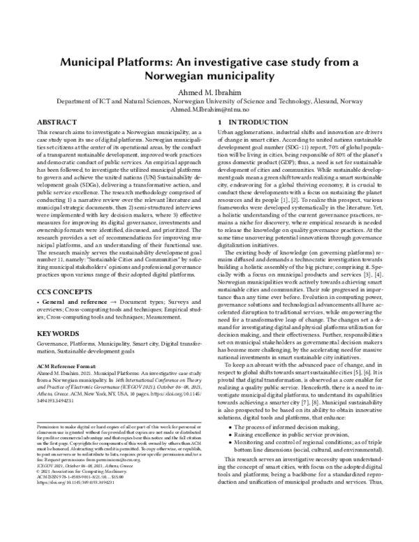 (PDF) Municipal Platforms: An investigative case study from a Norwegian municipality
