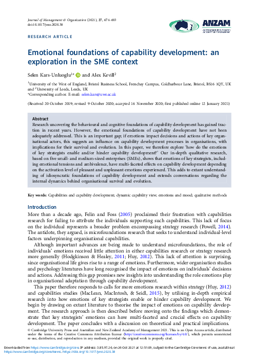 (PDF) Emotional foundations of capability development: an exploration in the SME context