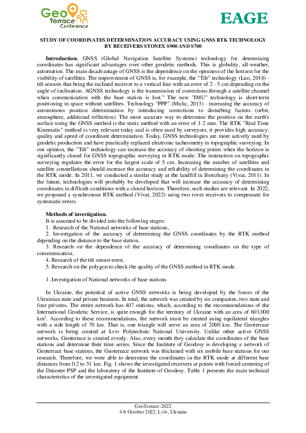 (PDF) Study of Coordinates Determination Accuracy Using GNSS RTK ...