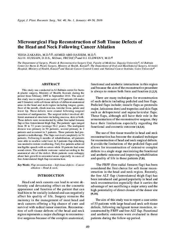 (PDF) Microsurgical Flap Reconstruction of Soft Tissue Defects of the Head and Neck Following ...