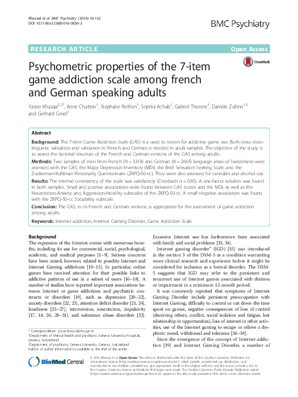 (PDF) Psychometric properties of the 7-item game addiction scale among ...