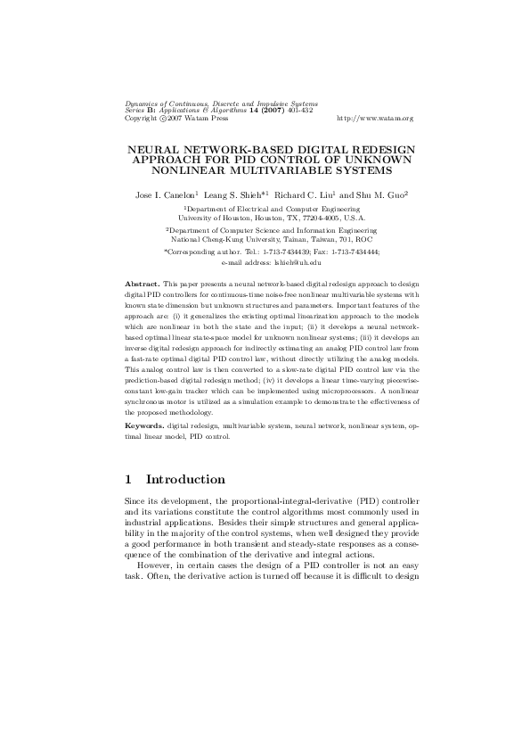 (PDF) Neural network-based digital redesign approach for PID control of unknown nonlinear ...