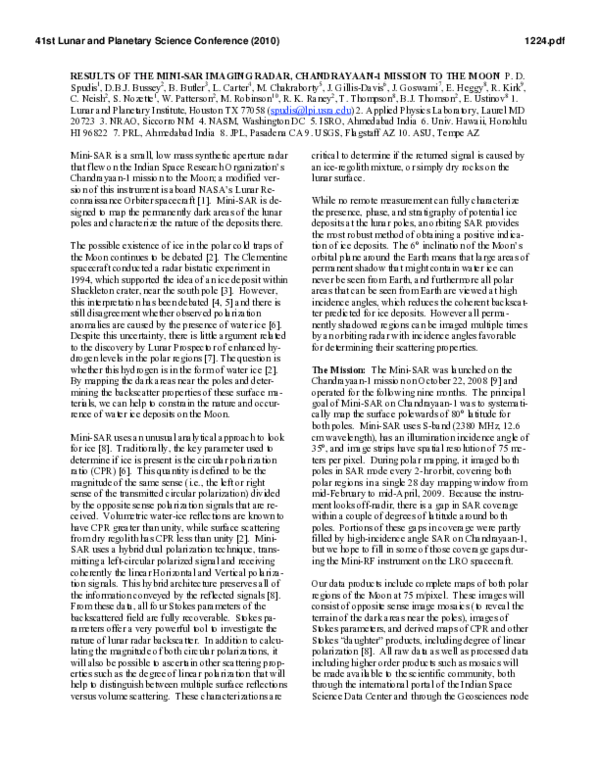 (PDF) Results of the Mini-SAR Imaging Radar, Chandrayaan-1 Mission to ...