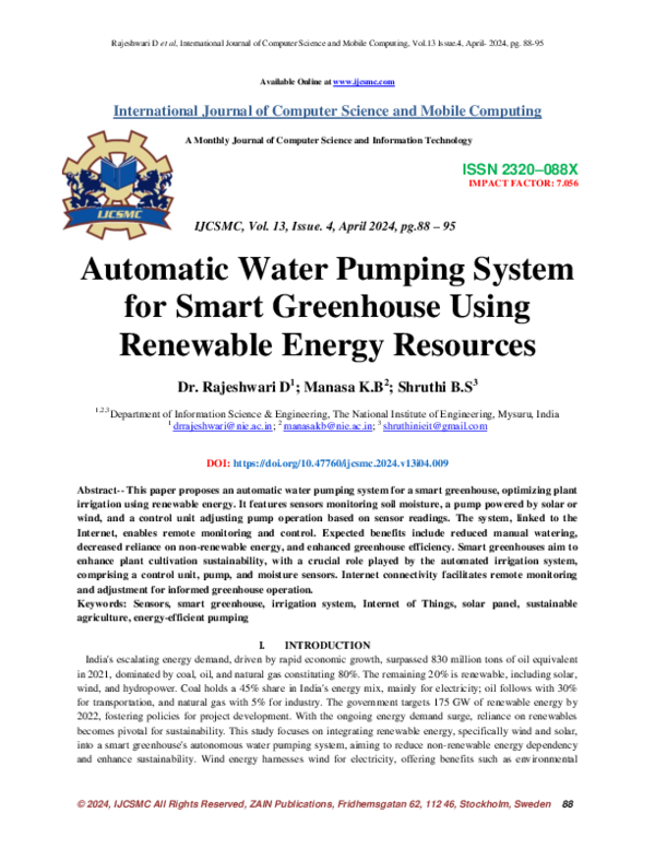 (PDF) Automatic Water Pumping System for Smart Greenhouse Using ...