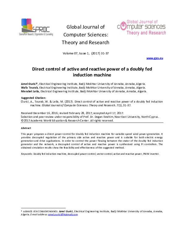 (PDF) Direct control of active and reactive power of a doubly fed