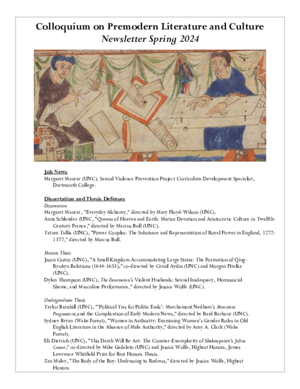 (PDF) Colloquium on Premodern Literature and Culture Newsletter Spring 2024