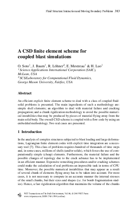 (PDF) A CSD Finite Element Scheme ForCoupled Blast Simulations