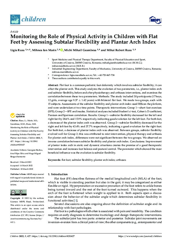 (PDF) Monitoring the Role of Physical Activity in Children with Flat ...