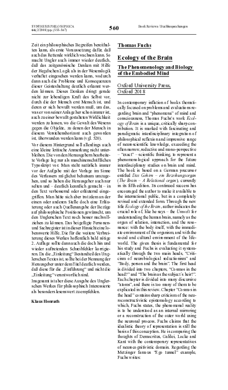 (PDF) Thomas Fuchs, Ecology of the Brain. The Phenomenology and Biology ...