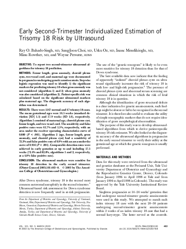 (PDF) Early second-trimester individualized estimation of trisomy 18 ...