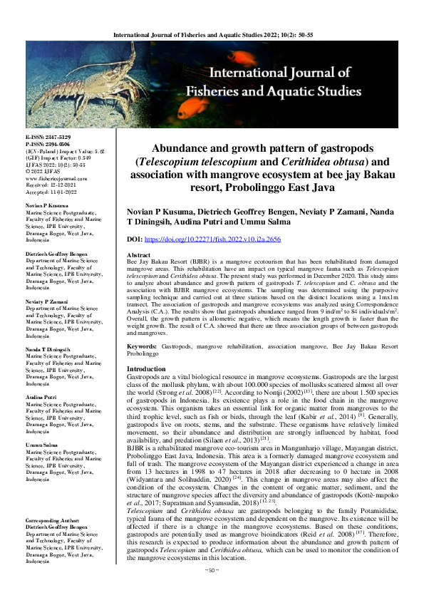 (PDF) Abundance and growth pattern of gastropods (Telescopium Telescopium and Cerithidea Obtusa ...