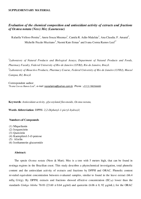(PDF) Evaluation of the chemical composition and antioxidant activity ...