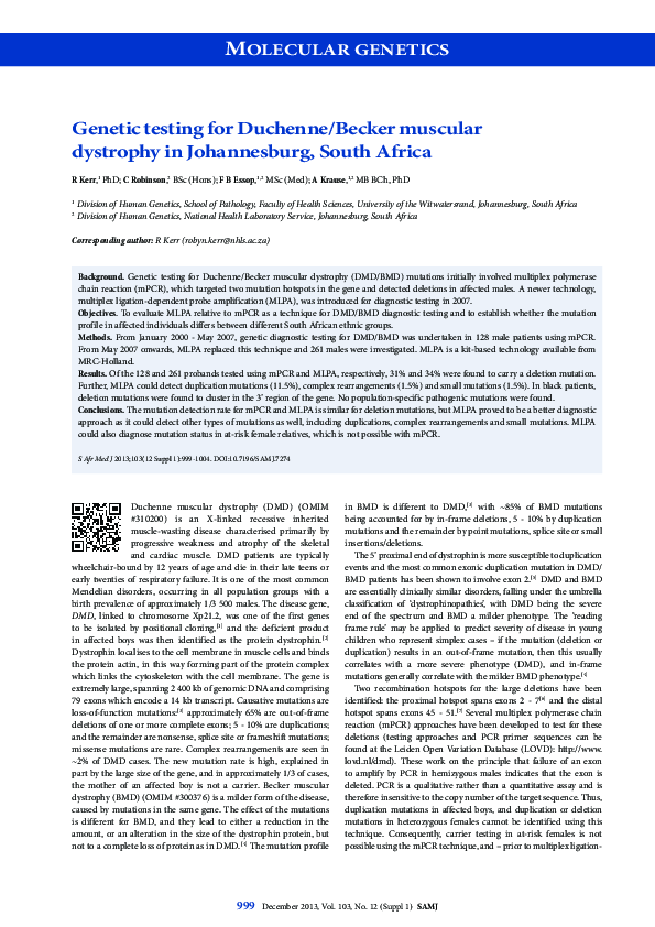 (PDF) Genetic testing for Duchenne/Becker muscular dystrophy in ...
