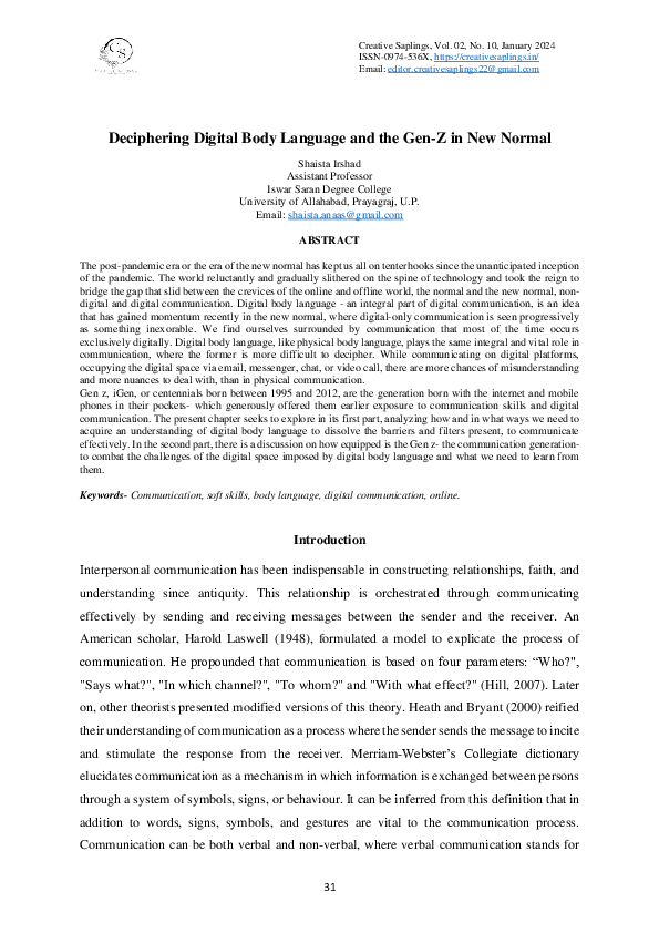(PDF) Deciphering Digital Body Language and the Gen-Z in New Normal