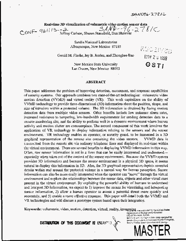 (PDF) Real-time 3D visualization of volumetric video motion sensor data